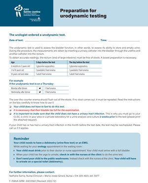 Preparation for urodynamic testing